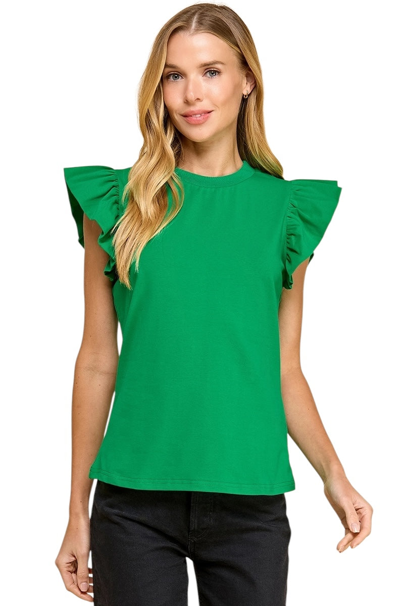 Ruffle Sleeve Top: Kelly Green – East Magnolia